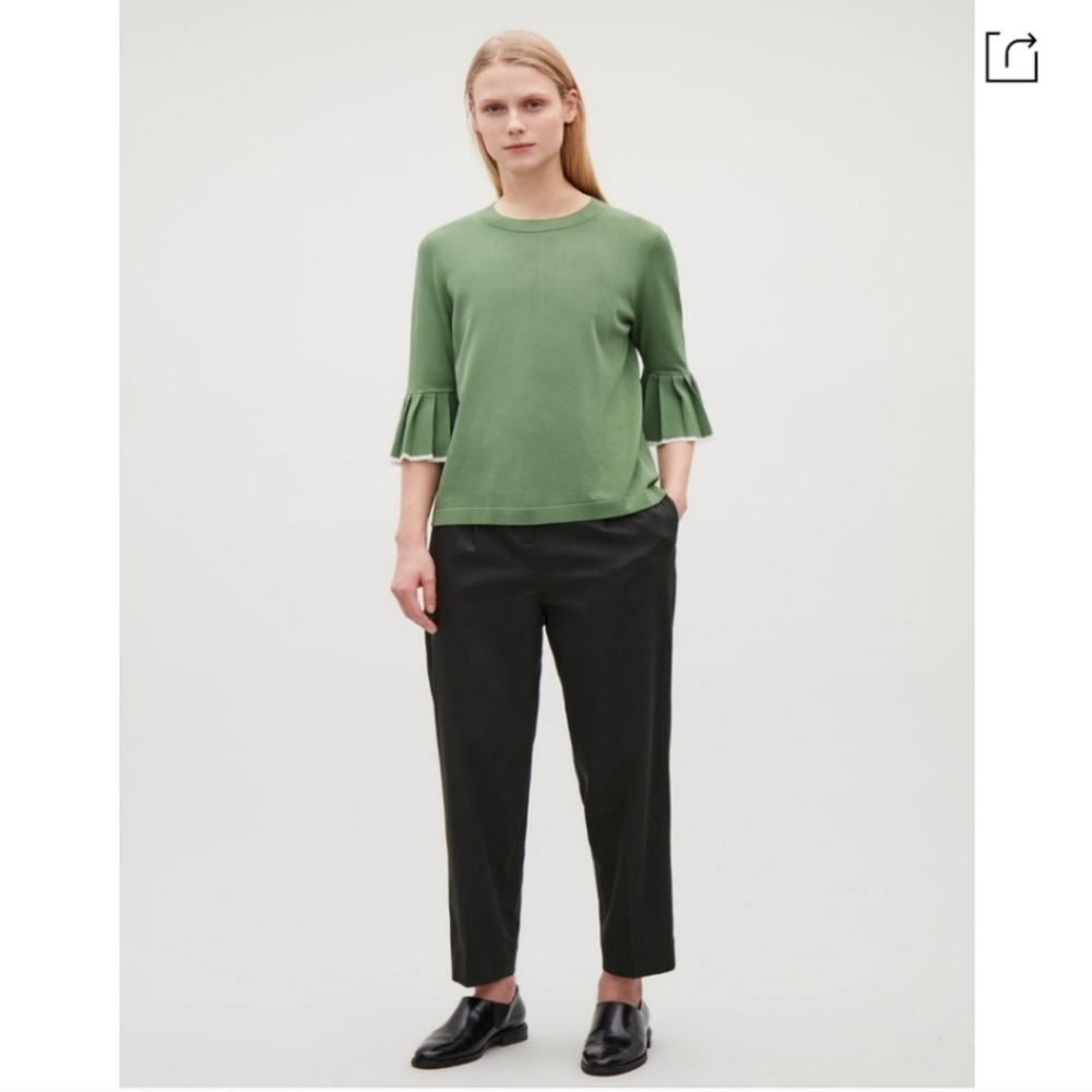Cos Light Sage Green Knit Top With Pleated Ruffle Sle… - Gem